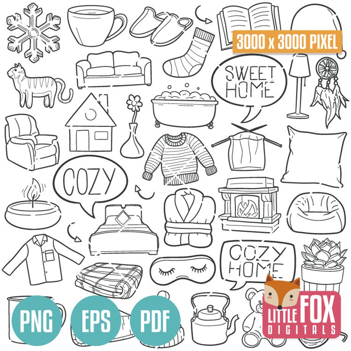 COZY Doodle Vector Icons. Home Sweet Home Hand Art. Cartoon - Etsy