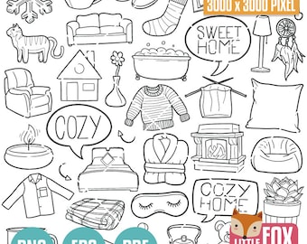 COZY Doodle Vector Icons. Home Sweet Home Hand Art. Cartoon Autumn Cozy ...