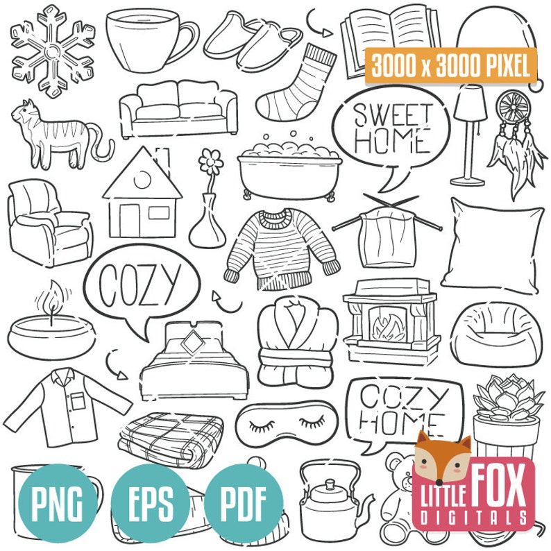 COZY Doodle Vector Icons. Home Sweet Home Hand Art. Cartoon - Etsy