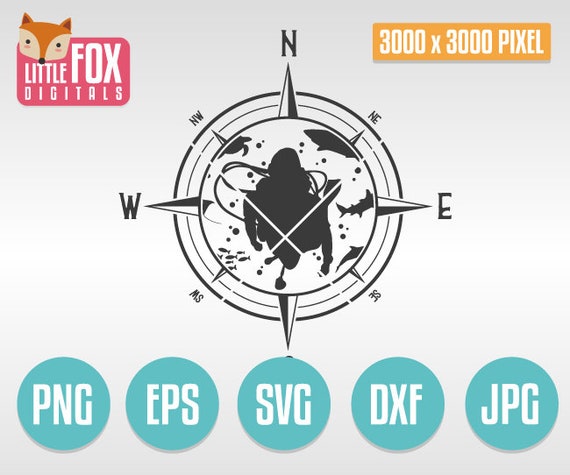 SVG SCUBA COMPASS Adventure. Nautical Compass Design Diver Sea | Etsy