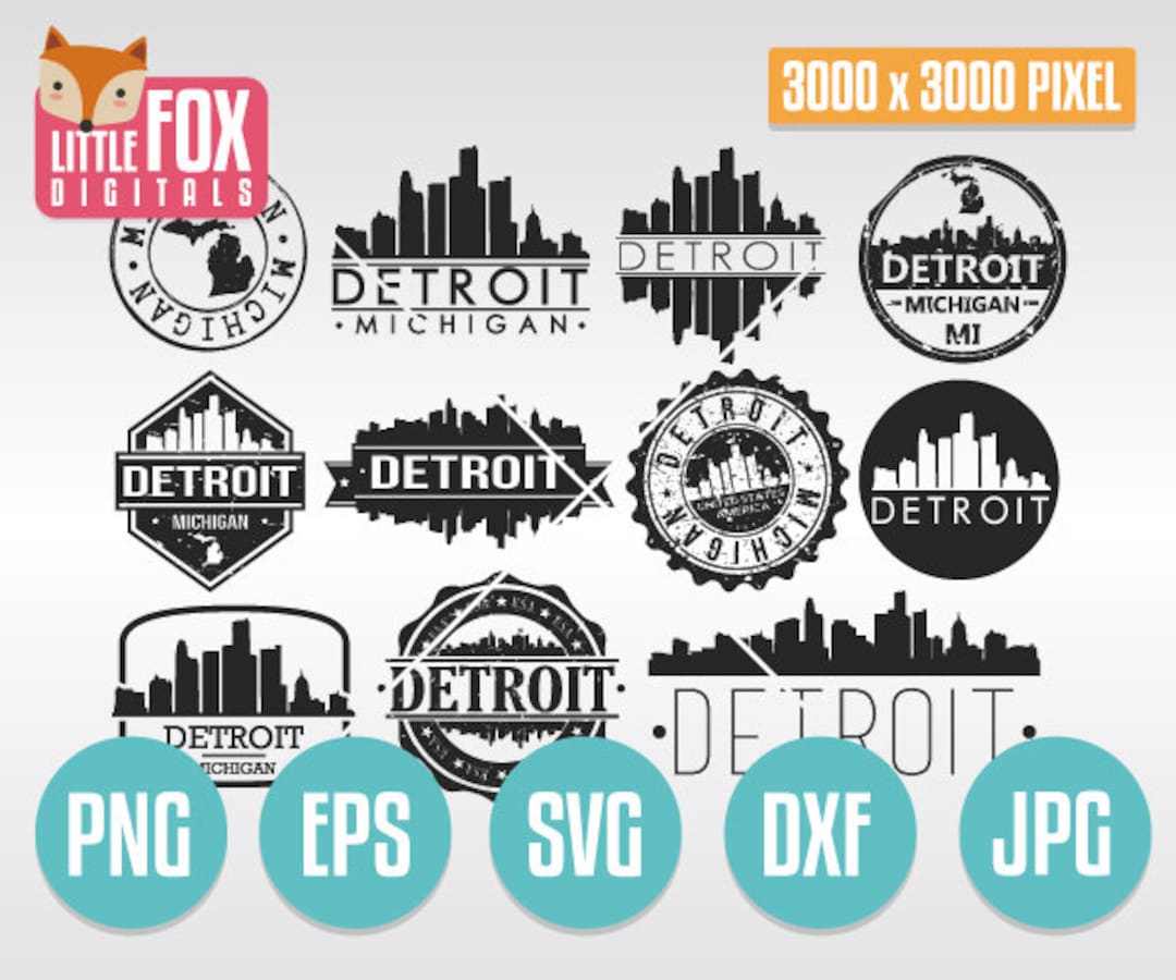SVG DETROIT Stamps. Svg Cut File Michigan. Svg Skyline Detroit ...