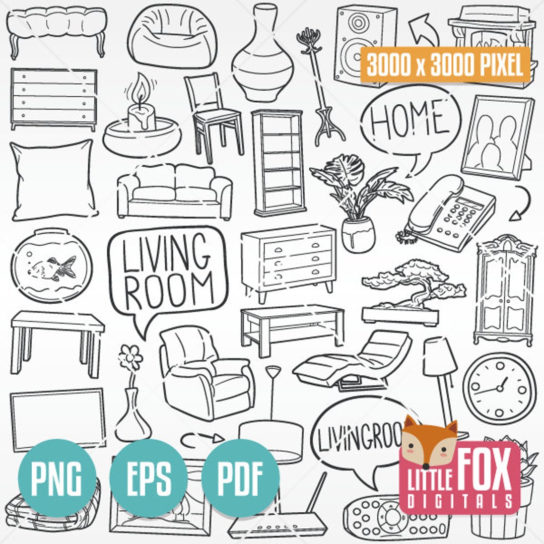 LIVING ROOM ICONS Clipart. House Room Home Clipart. Saloon Decor ...