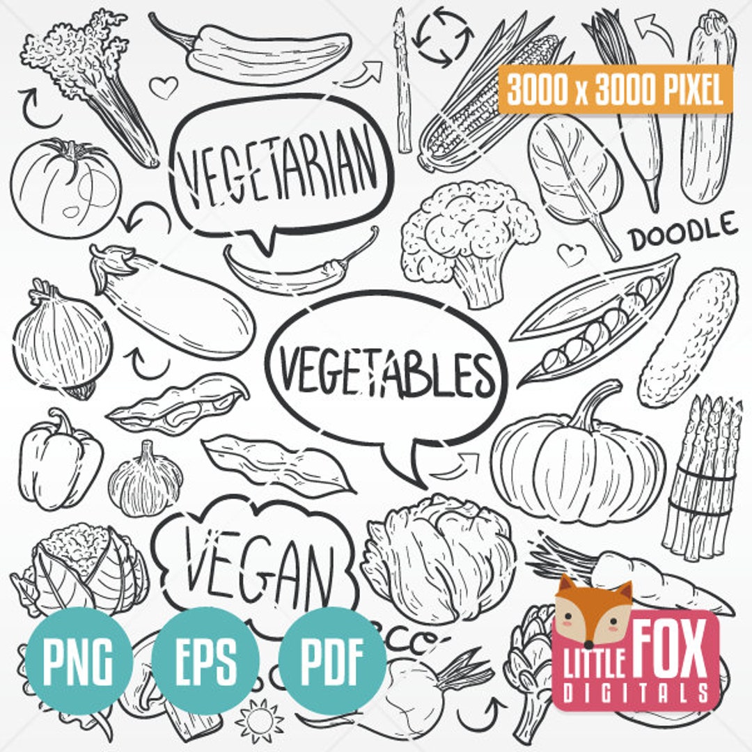 VEGETABLES, Doodle Vector Icons. Food Fruits Vegetarian Doodle Icons ...