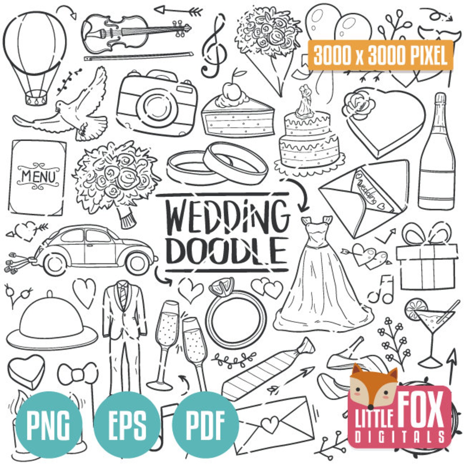 WEDDING Doodle Vector Icons. Party Friends and Family Married | Etsy