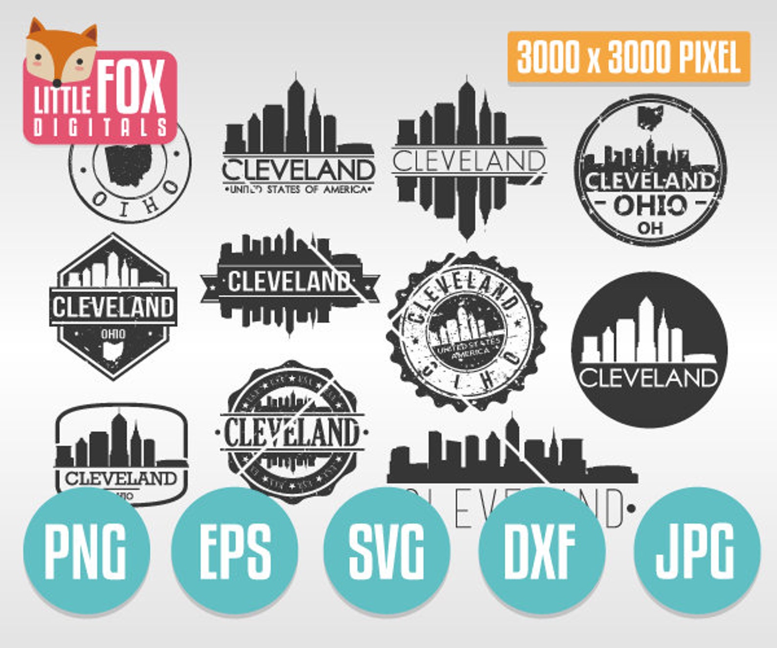 SVG CLEVELAND Stamps. Svg Cut File Ohio. Svg Skyline Cleveland ...