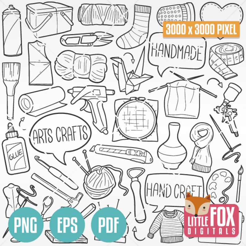 HANDMADE and ARTS CRAFTS Doodle Clipart Icons. Handcraft Made - Etsy