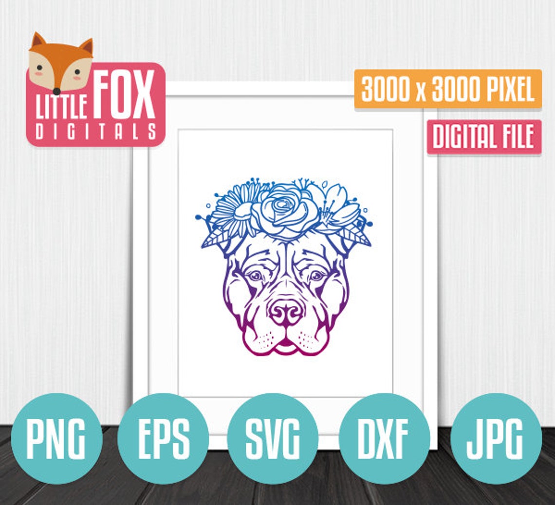 SVG PITBULL Flower Crown. Cuttable Design Svg. Floral Pit Bull - Etsy
