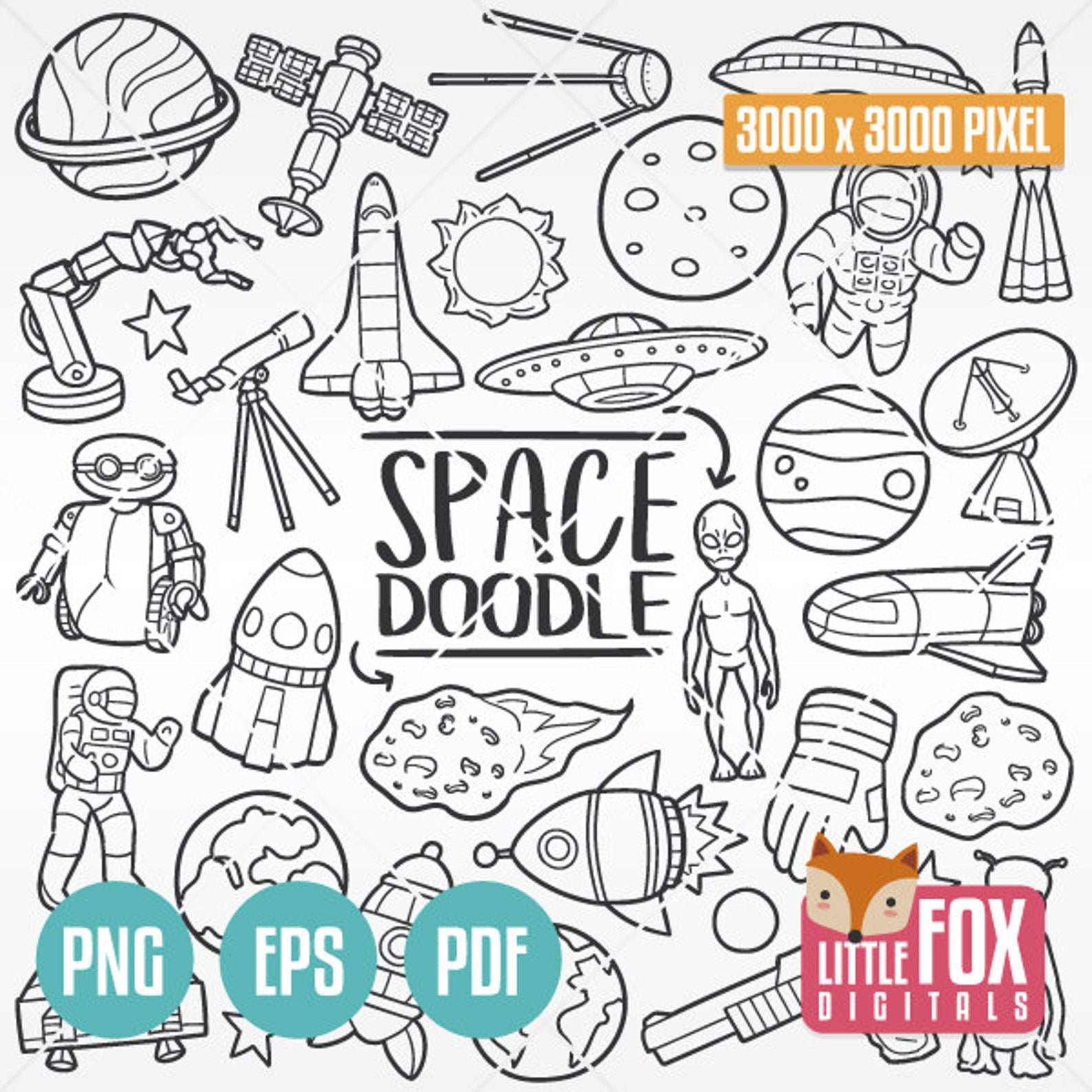 SPACE Doodle Icons. Astronaut Technology Tools Traditional - Etsy