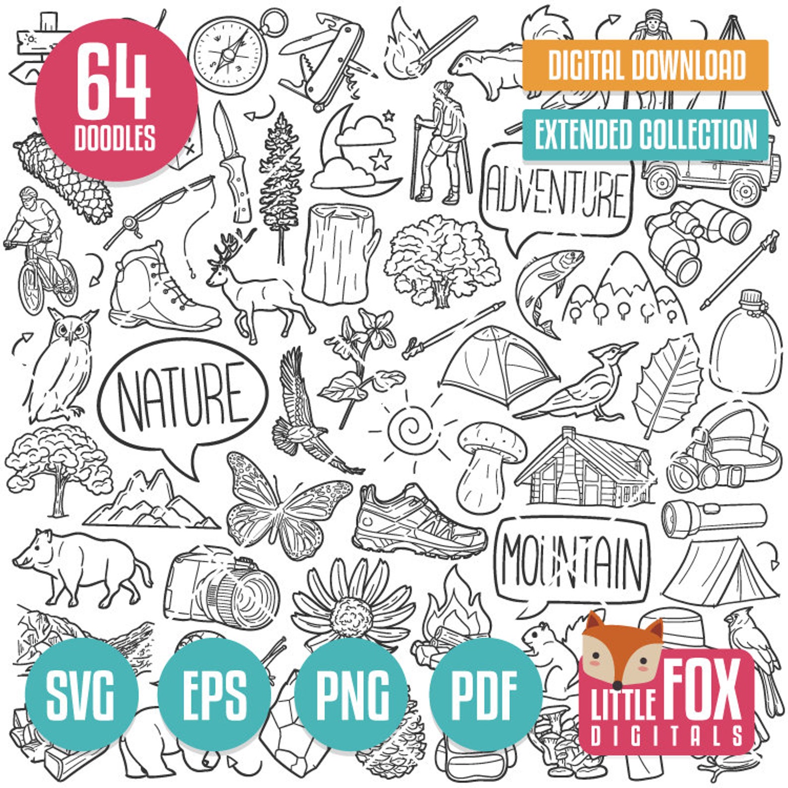 MOUNTAIN SVG Doodle Vector Icons. Nature Mountain Exploration - Etsy