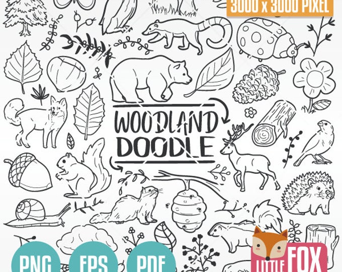Woodland Animals Clipart, Forest Animal, Wild Cute Animal, Outline ...
