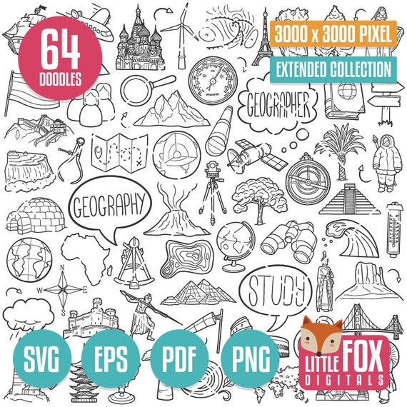 GEOGRAPHY SVG Doodle Icon Vectors. Subject School Doodle - Etsy