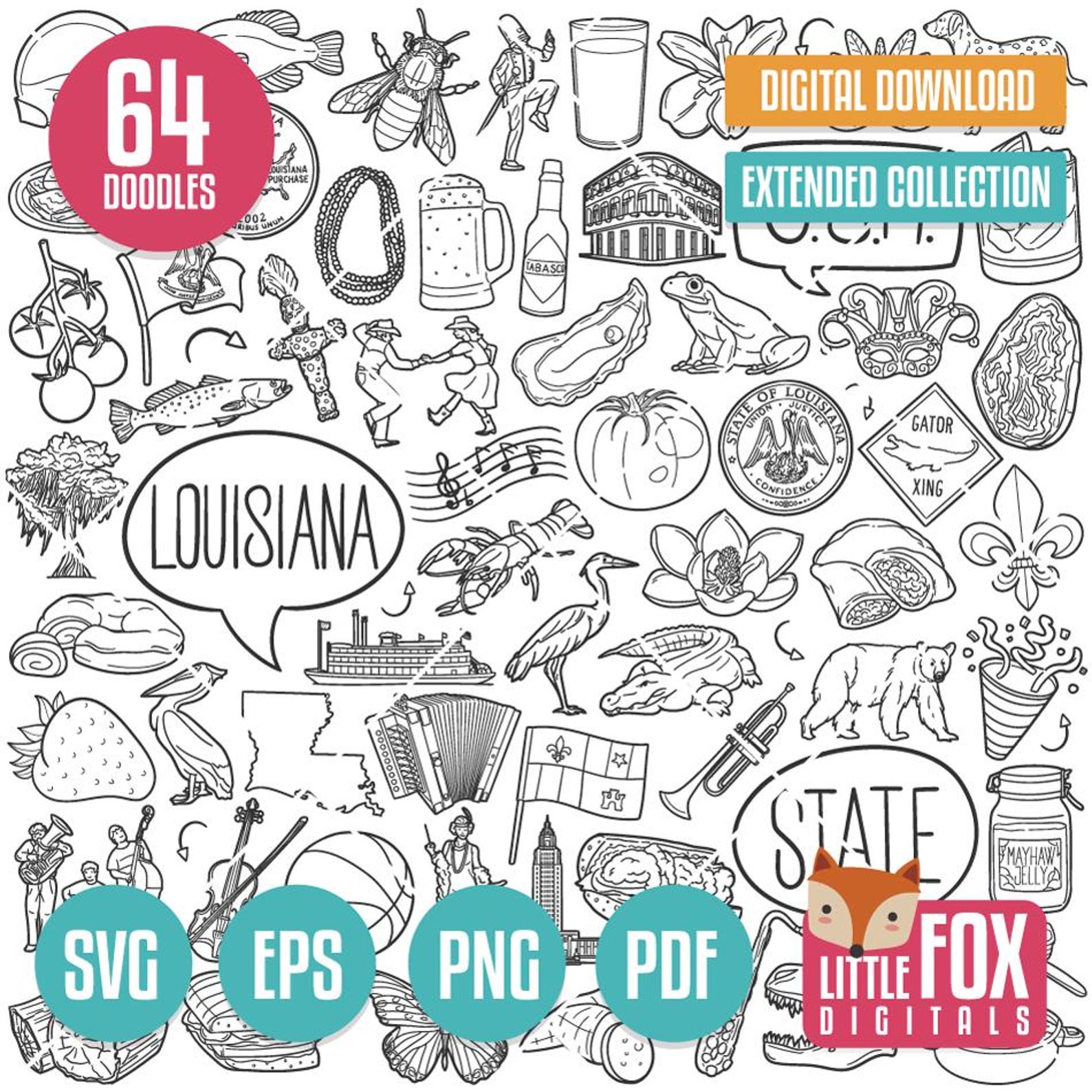 LOUISIANA SVG Doodle Vector Icons Clip Art. USA Doodle Icons Clipart ...