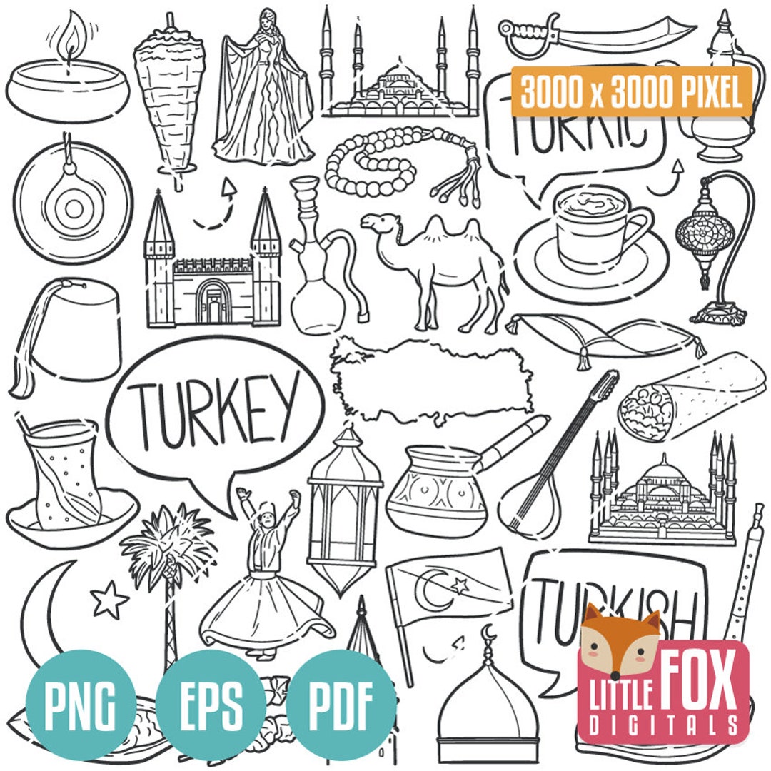 TURKEY Doodle Icons. Istanbul Concept Art Cartoon Doodle Icons. Turkish ...