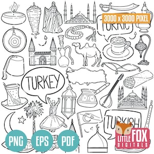 TURKEY Doodle Icons. Istanbul Concept Art Cartoon Doodle Icons. Turkish ...