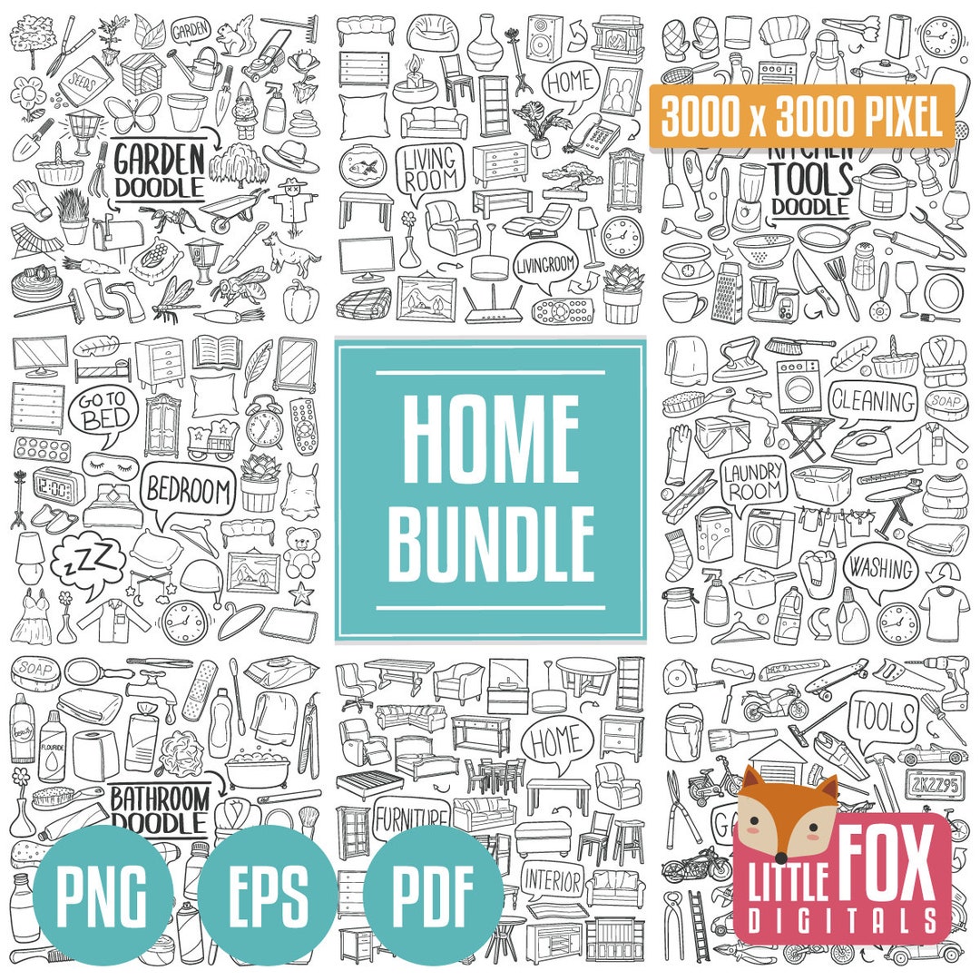 HOME Bundle. House Rooms Room Doodle Icons. Kitchen Clip Art Doodle ...