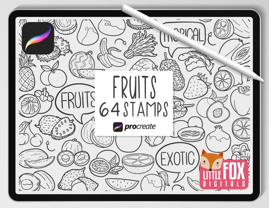 FRUITS, Procreate Brushes, Healthy Food Icons, Vegetables Bundle Doodles. Veggie Nutrition ...