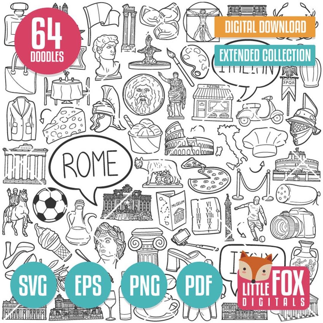 ROME, SVG Doodle Vector Icons. Italian Doodle Icons Clipart. Italy ...
