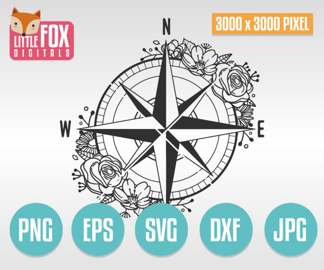 FLORAL Compass Star SVG. Compass Rose Star Wind. Compass Silhouette ...