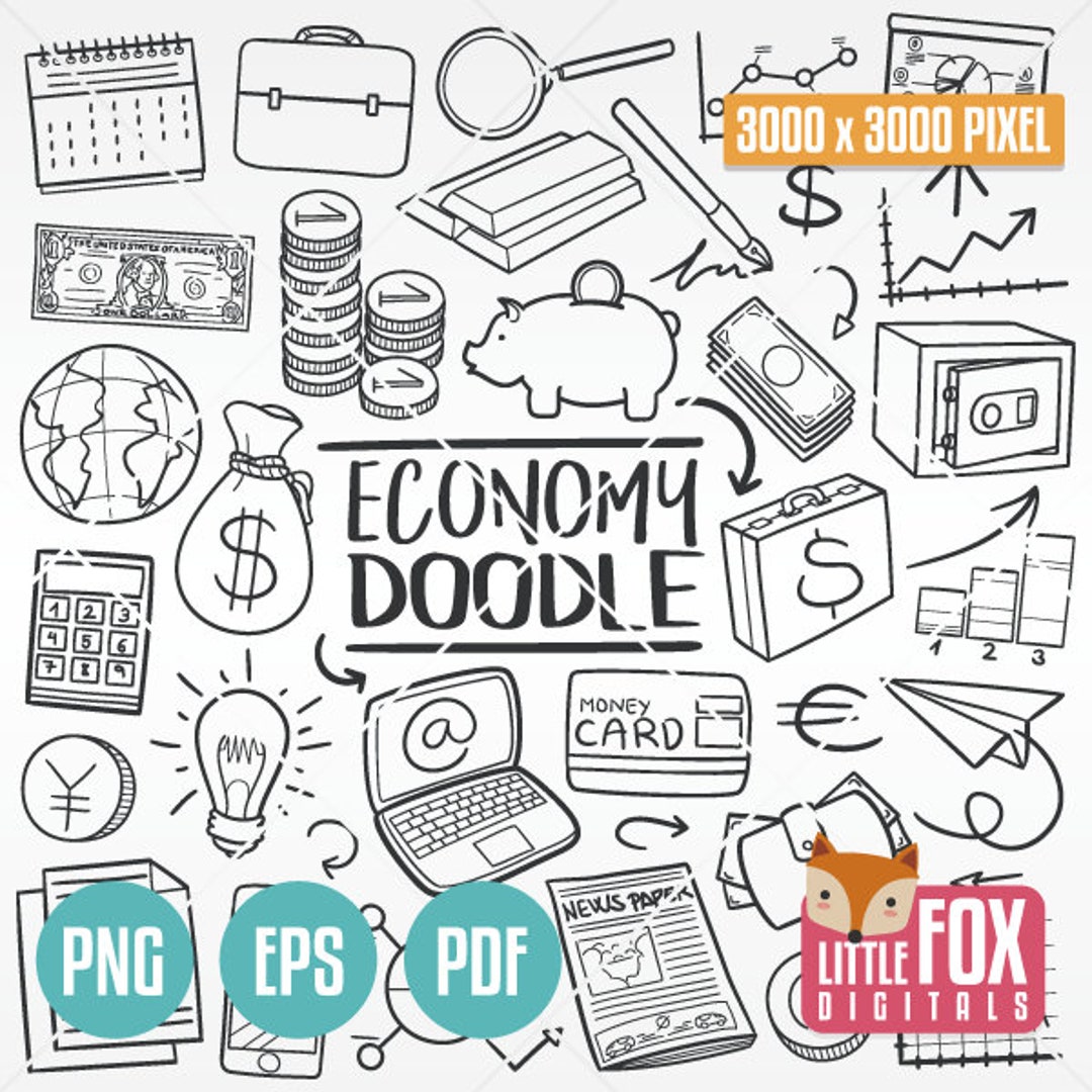 ECONOMY, Doodle Vector Icons. Finances Money Business Traditional Art ...