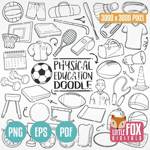 PHYSICAL EDUCATION, Subject School Doodle. Sport Icons Clipart ...