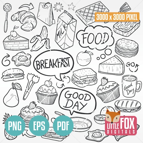 BREAKFAST Doodle Vector Icons. Lunch Fast Food Launch Cooking | Etsy