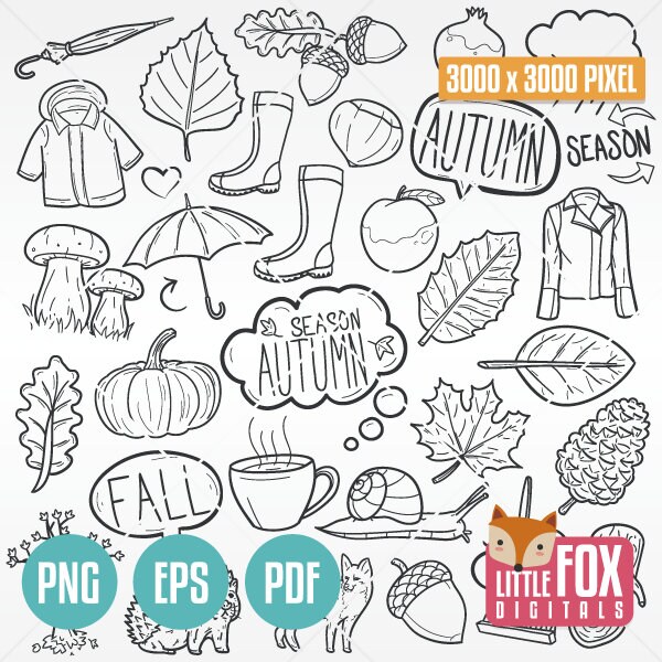 AUTUMN Doodle Vector Icons. Season Fall Concept Art Cartoon - Etsy