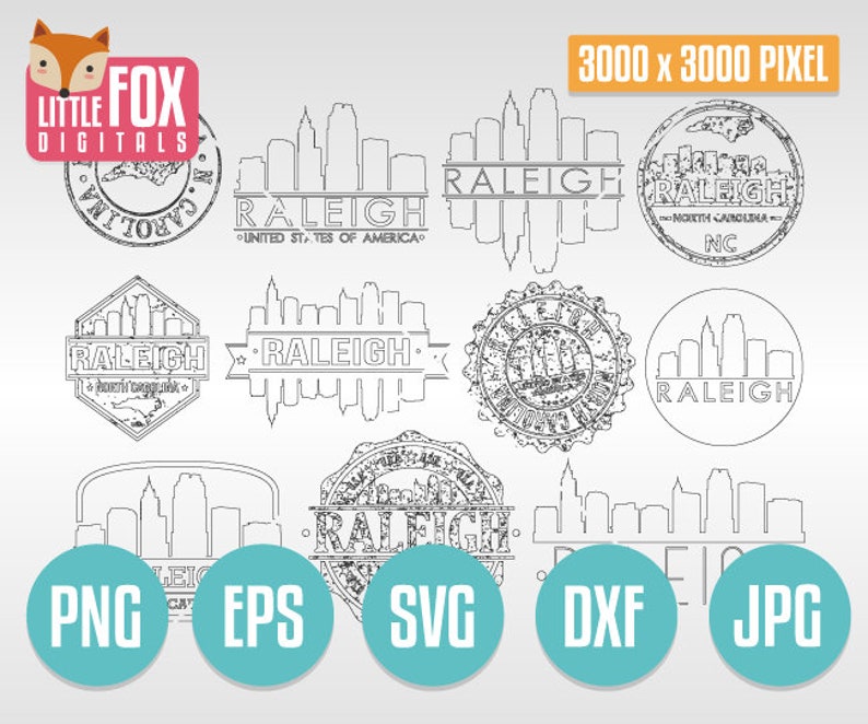 SVG RALEIGH Stamps. Svg Cut File North Carolina Skyline | Etsy
