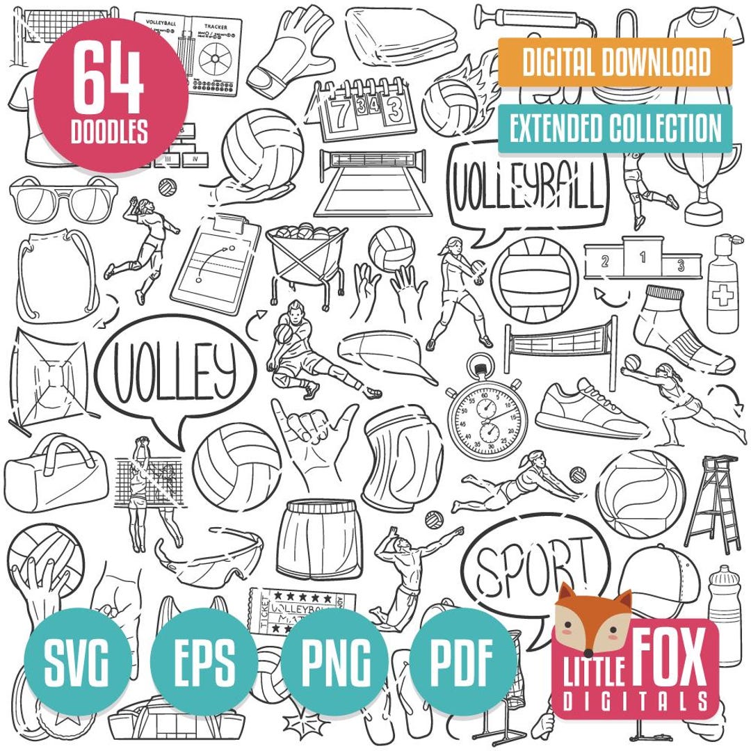 VOLLEYBALL SVG, Sport Doodle Vector Icons. Doodle Icons Clipart ...