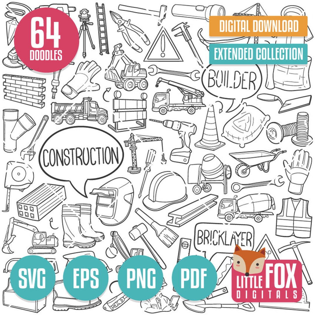 CONSTRUCTION SVG Doodle Vector Icons. Bricklayer Clipart. Builder ...