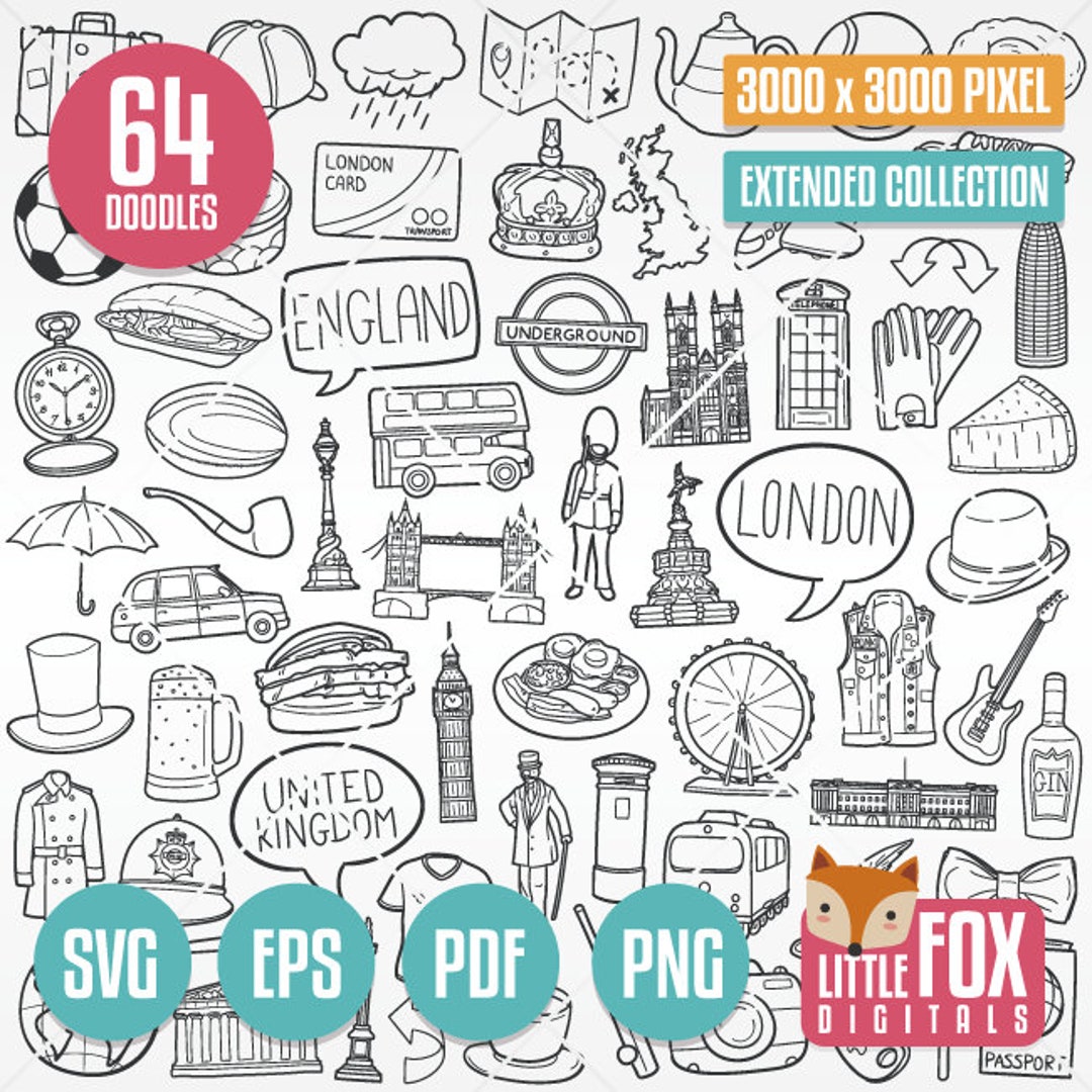 LONDON England UK SVG, Doodle Icon Vector. Travel Vacation Europe ...