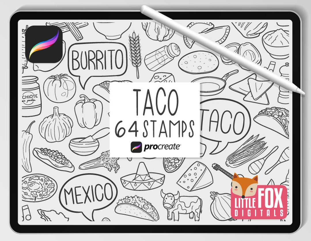 TACO STAMPS, Procreate Brushes, Mexican Food Icons, Burrito Tortilla ...