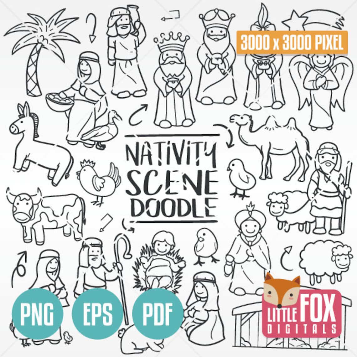 NATIVITY Doodle Vector Icons. Scene Christmas Characters - Etsy India