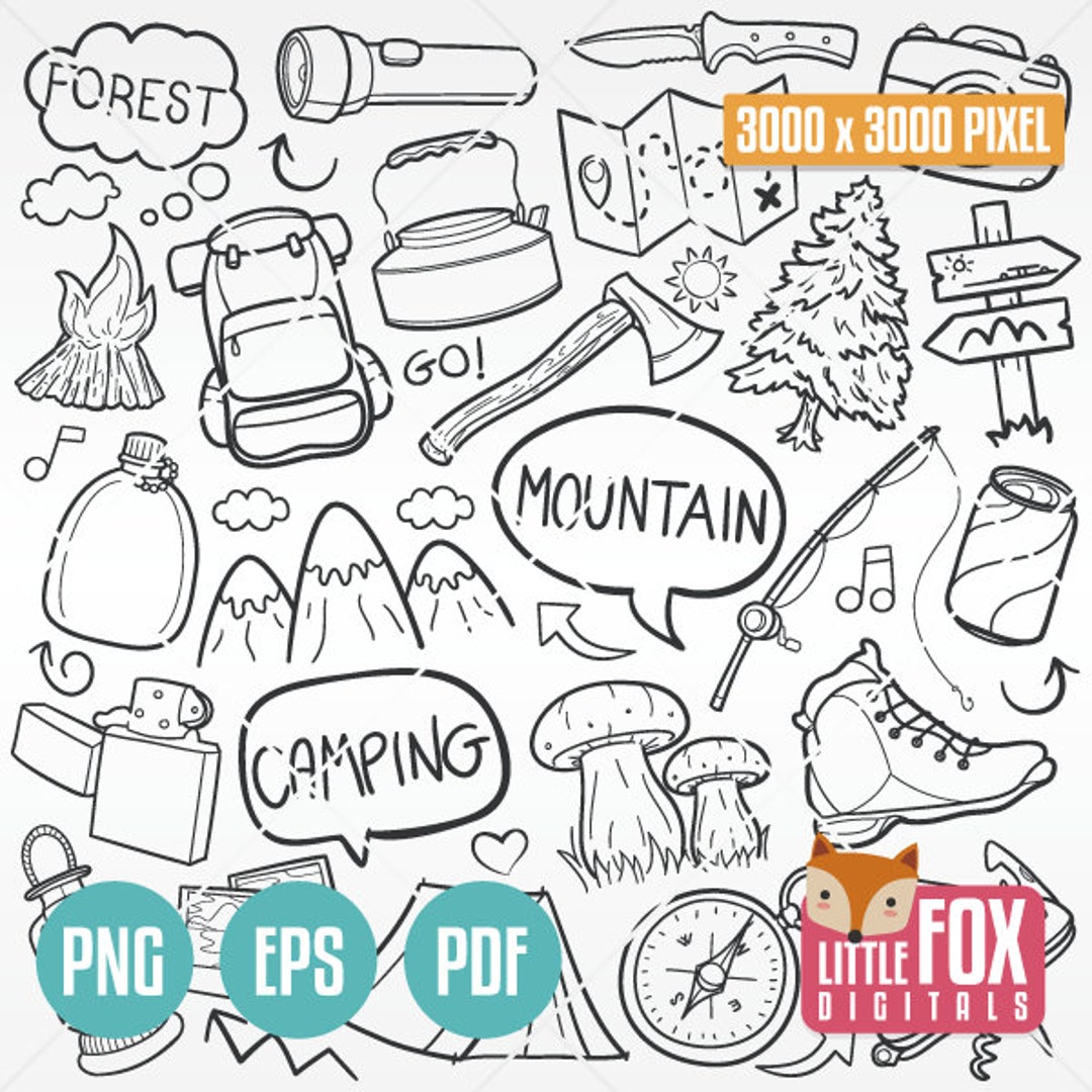 MOUNTAIN, Doodle Vector Icons. Day Forest Family Friends Holidays ...