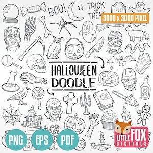 HALLOWEEN, Doodle Vector Icons. Happy Terror Party Trick or Treat ...