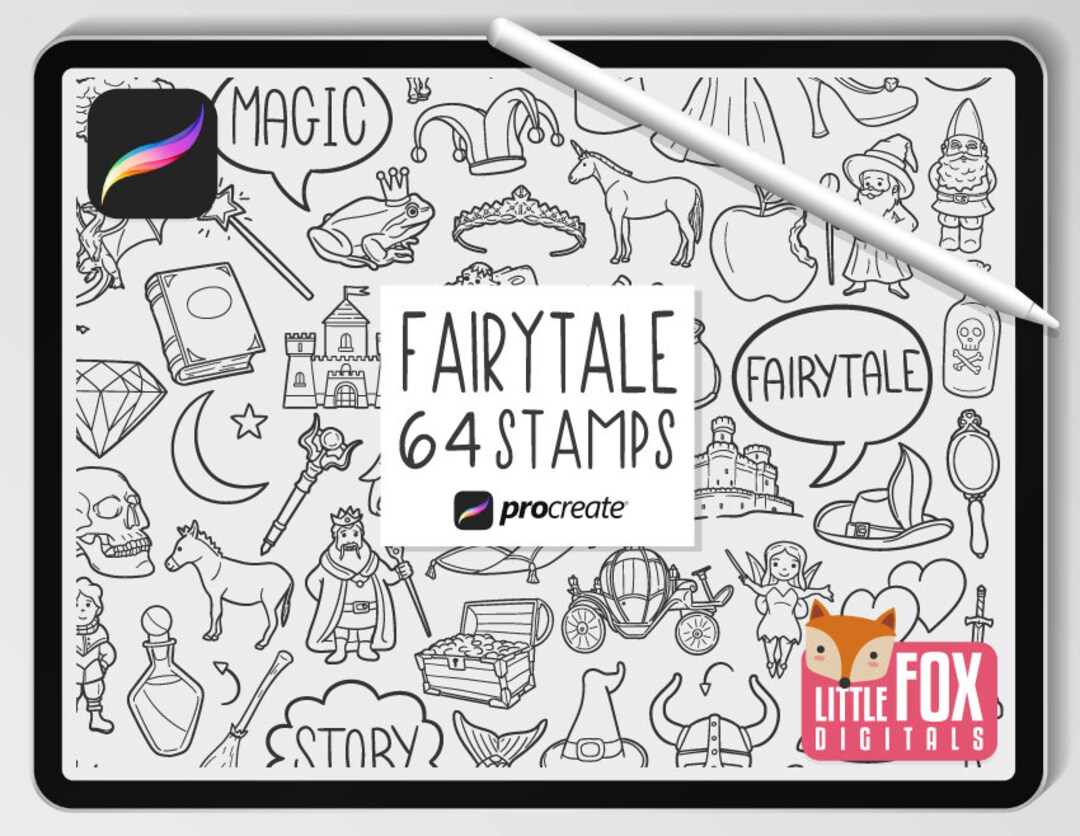 FAIRYTALE STAMPS, Procreate Brushes, Fairy Tale Icons, Bundle Doodles ...