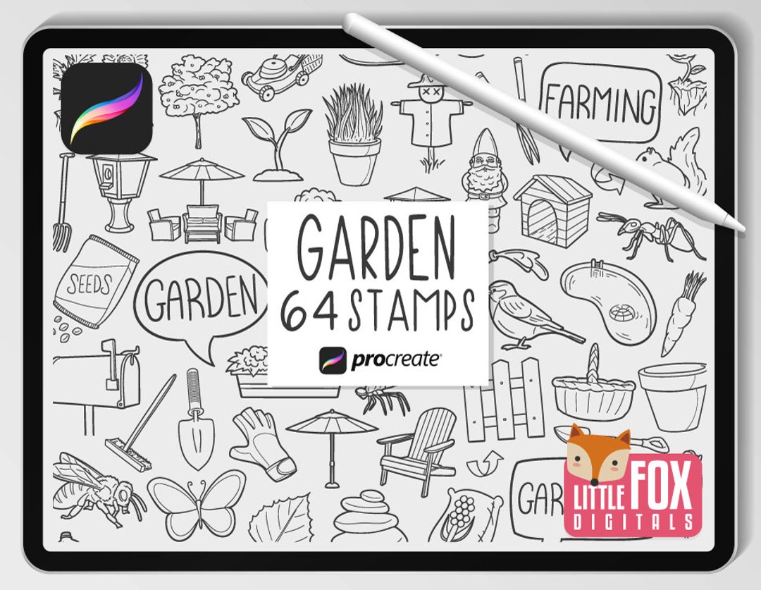 GARDEN STAMPS, Procreate Brushes, Spring Icons, Bundle Doodles ...