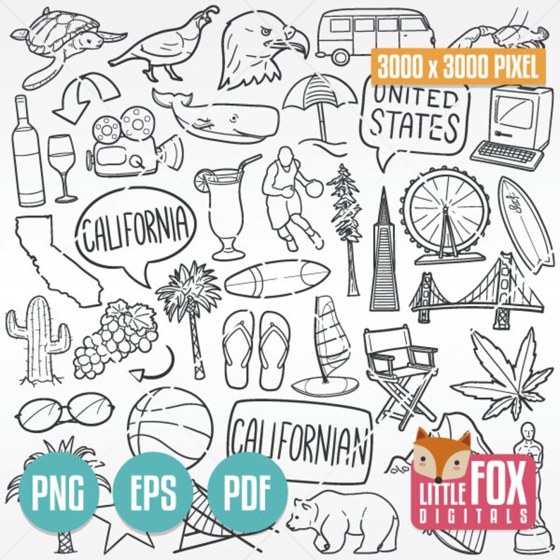 CALIFORNIA ICONS Clipart. America States Clipart. Californian | Etsy