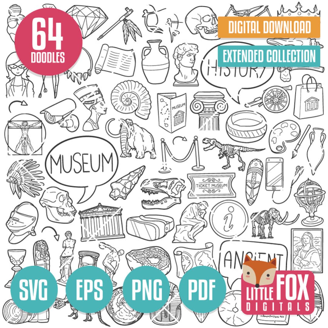 MUSEUM, SVG Doodle Icon Vectors. History Museum Doodle Icons Clipart ...