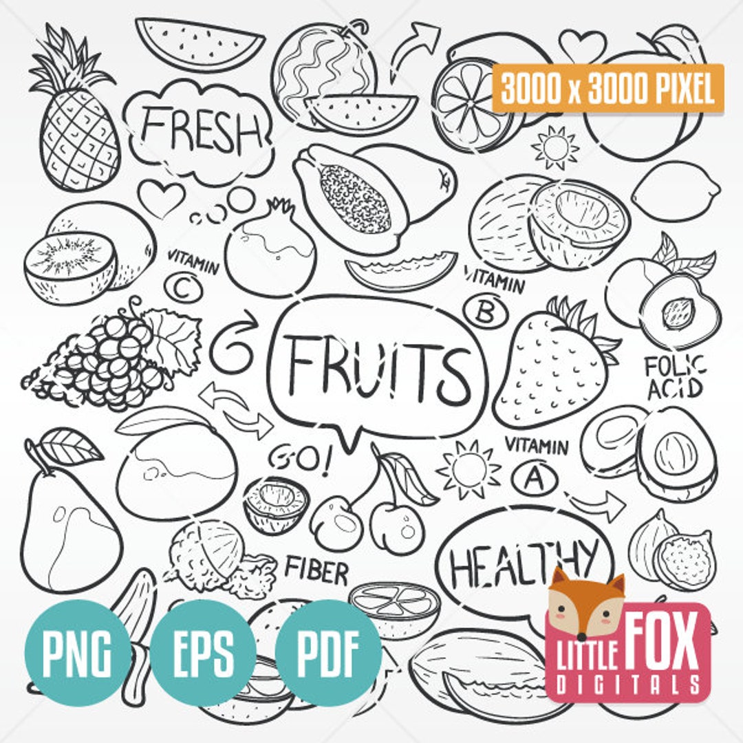 FRUITS, Doodle Icon Vector. Healthy Food Vegetarian Doodle. Clipart ...