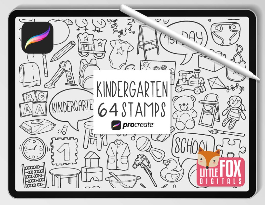 KINDERGARTEN STAMPS, Procreate Brushes, Classroom, Preschool Icons ...