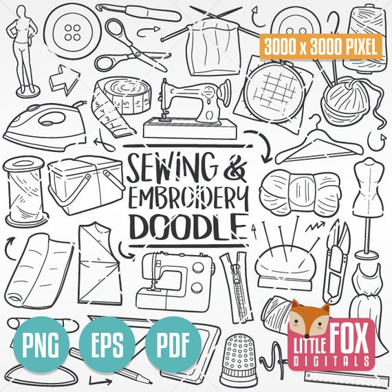 SEWING and EMBROIDERY Tool Icons. Handmade Traditional Doodle - Etsy
