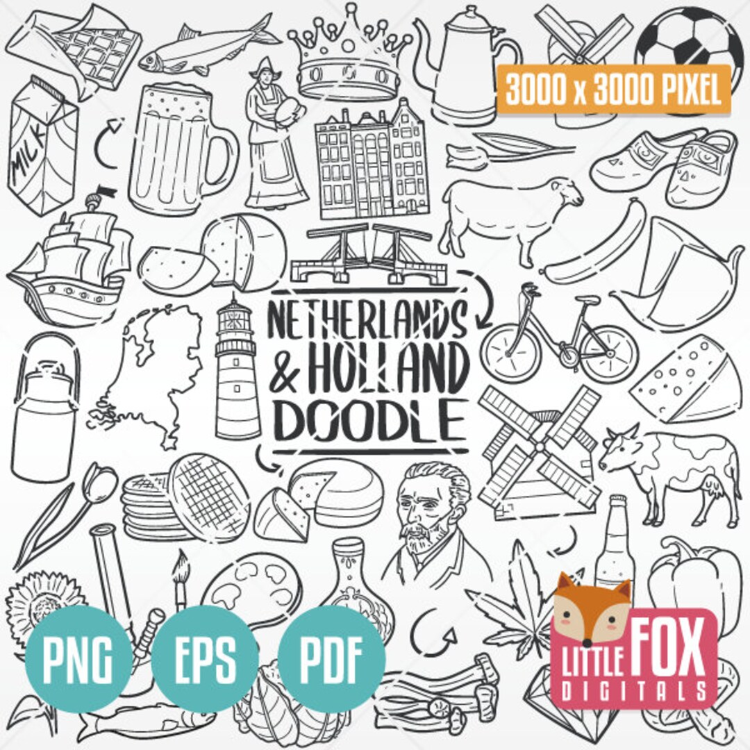 NETHERLANDS and HOLLAND Doodle Vector. Dutch Europe Clipart Scrapbook ...