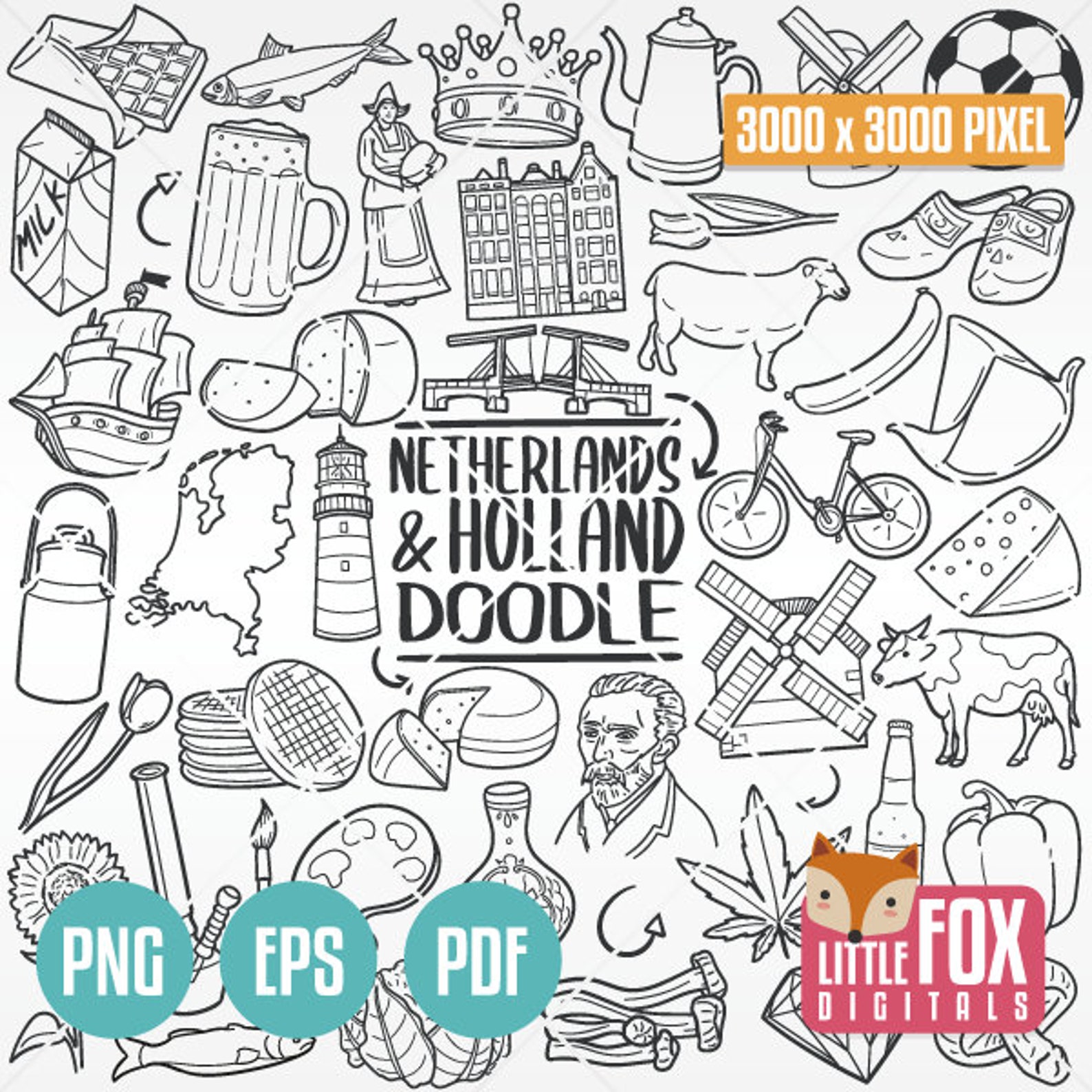 NETHERLANDS and HOLLAND Doodle Vector. Dutch Europe Clipart Scrapbook ...