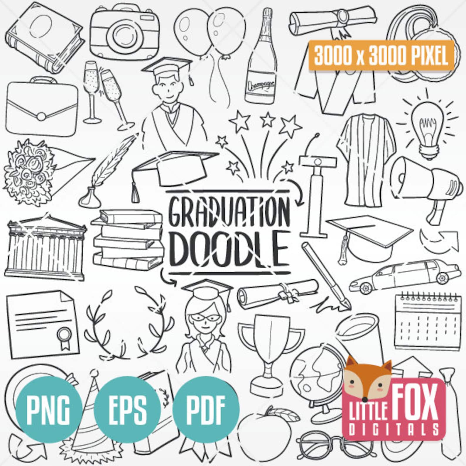 GRADUATION CLASS, School Doodle. Grad Icons Clipart Scrapbook Set ...