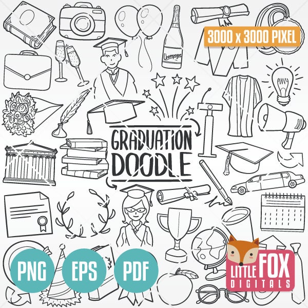 GRADUATION CLASS, School Doodle. Grad Icons Clipart Scrapbook Set ...