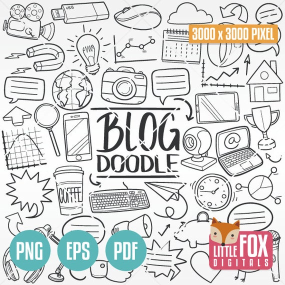 BLOG Social Media Internet Tools. Doodle Icons Clipart - Etsy