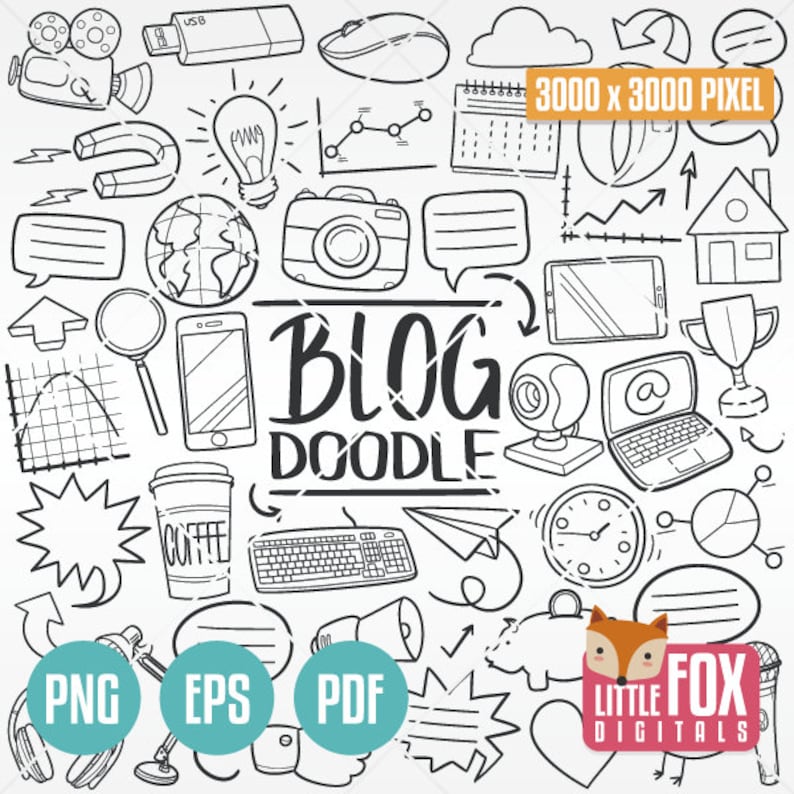BLOG Social Media Internet Tools. Doodle Icons Clipart - Etsy