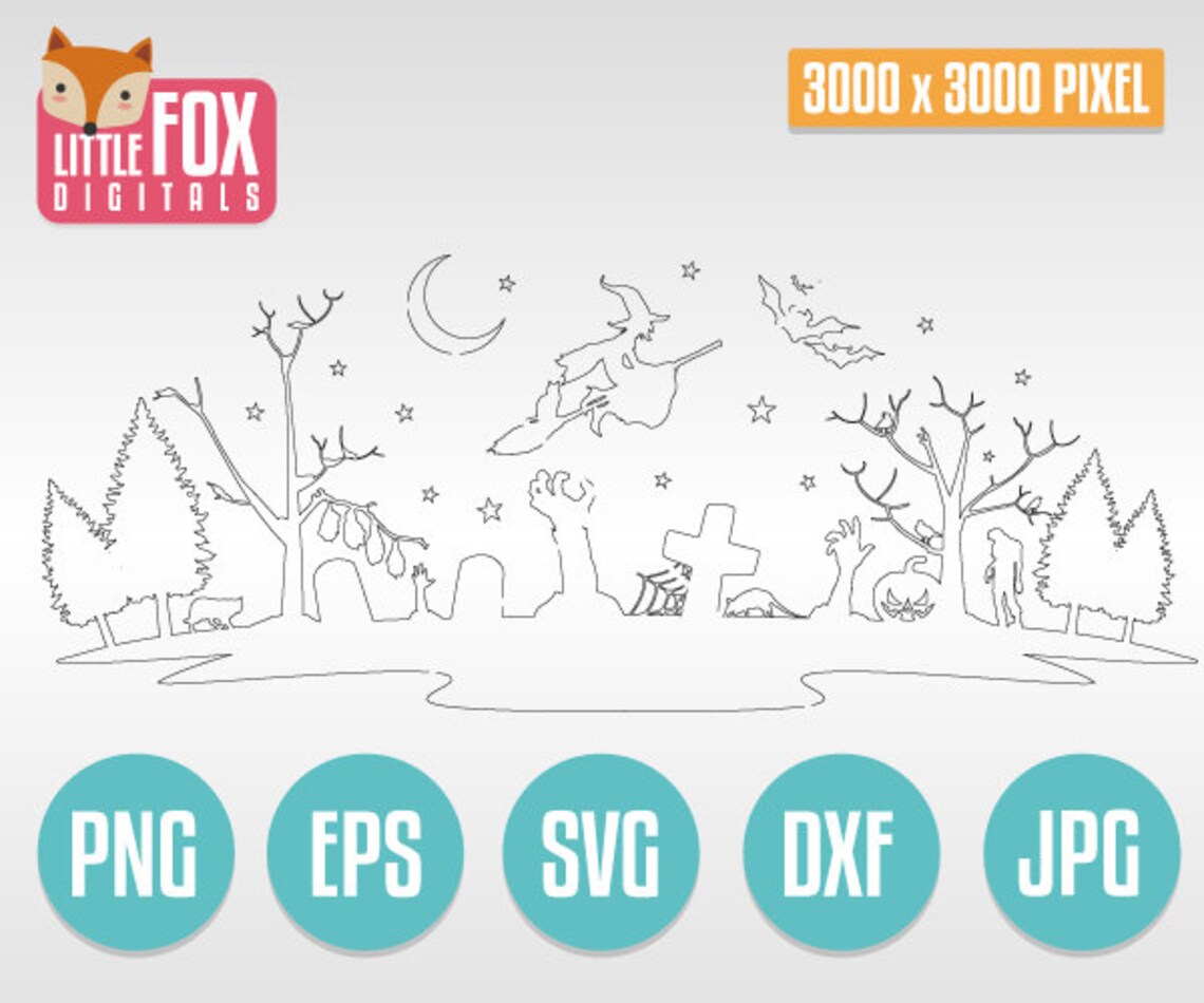 SVG HALLOWEEN SCENE. Scene Cuttable Design. Silhouette Cameo. - Etsy