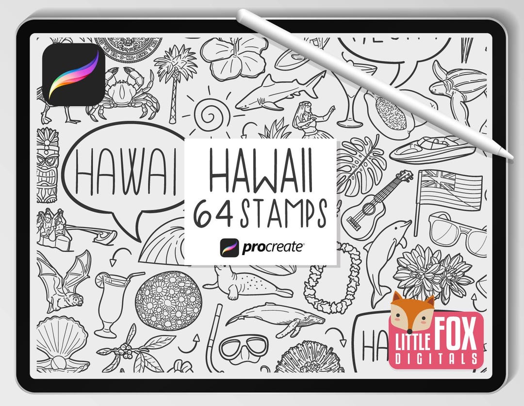 HAWAII STAMPS, Procreate Brushes, Hawaiian Icons, Hand State Symbols ...