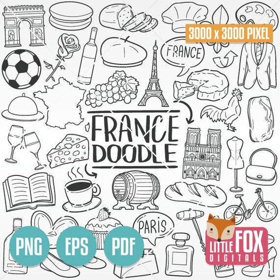 FRANCE Doodle Icons Clipart. French Symbols Concept Cartoon. | Etsy